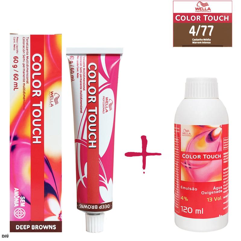 Wella Kit Color Touch Tonalizante 4/77 Castanho Médio Marrom Intenso ...