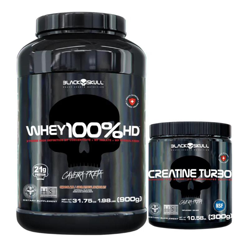 Whey 100% HD - Black Skull- 900G (WPC, WPI E WPH) + Creatina Turbo ...