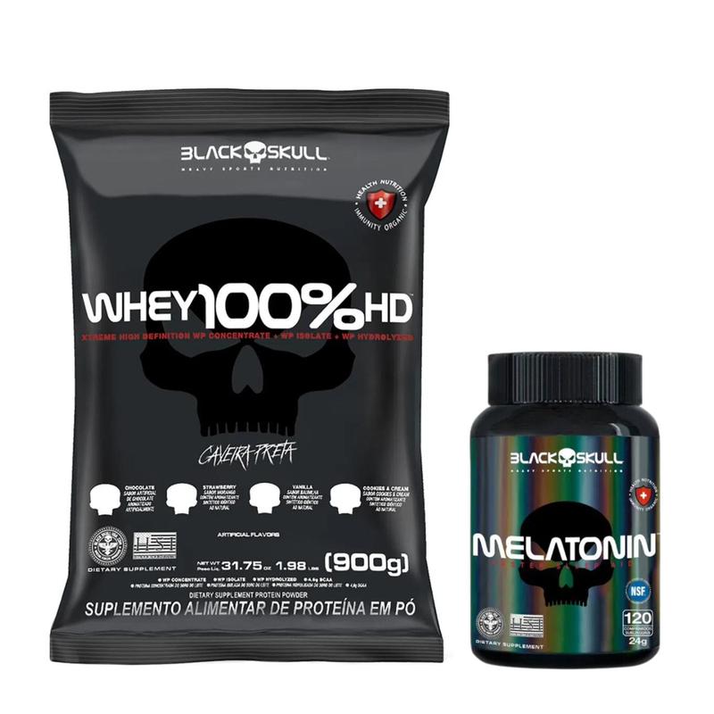 Whey 100% HD Refil Black Skull- 900G (WPC, WPI E WPH) + Mltna 120 comp ...