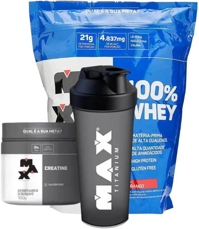 Whey 100% Max + Creatina 100g Max +Coqueteleira - Max titanium - Kit de ...