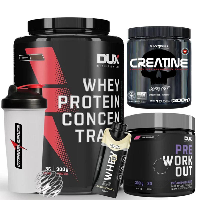Whey 100% Protein 900g + Whey Shake + Pre Workout Original 300g Dux ...