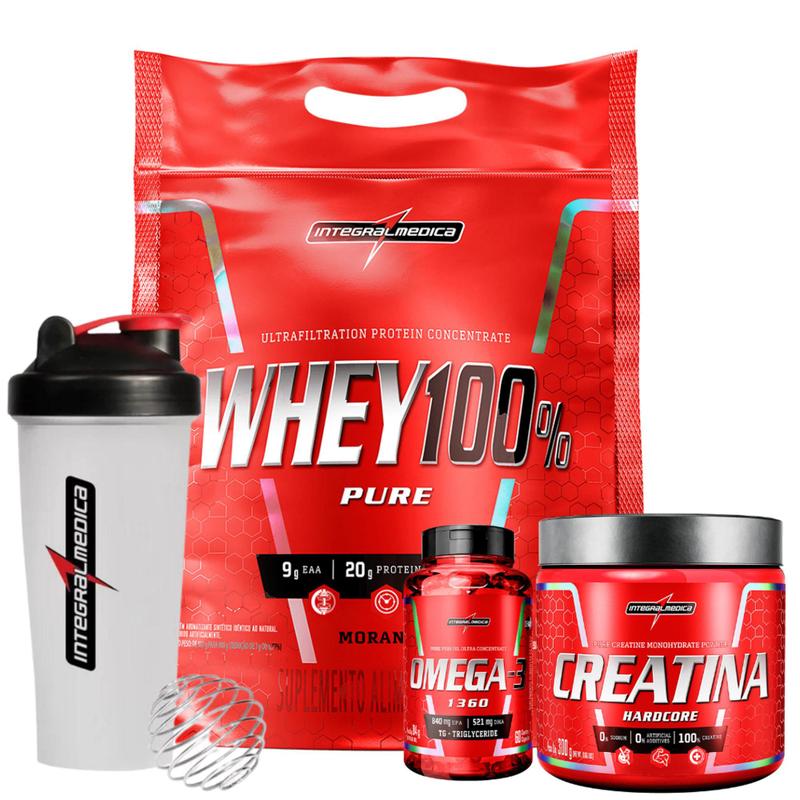 Whey 100% Pure Protein Concentrado Refil 900g + Ômega 3 + Creatina 300g ...