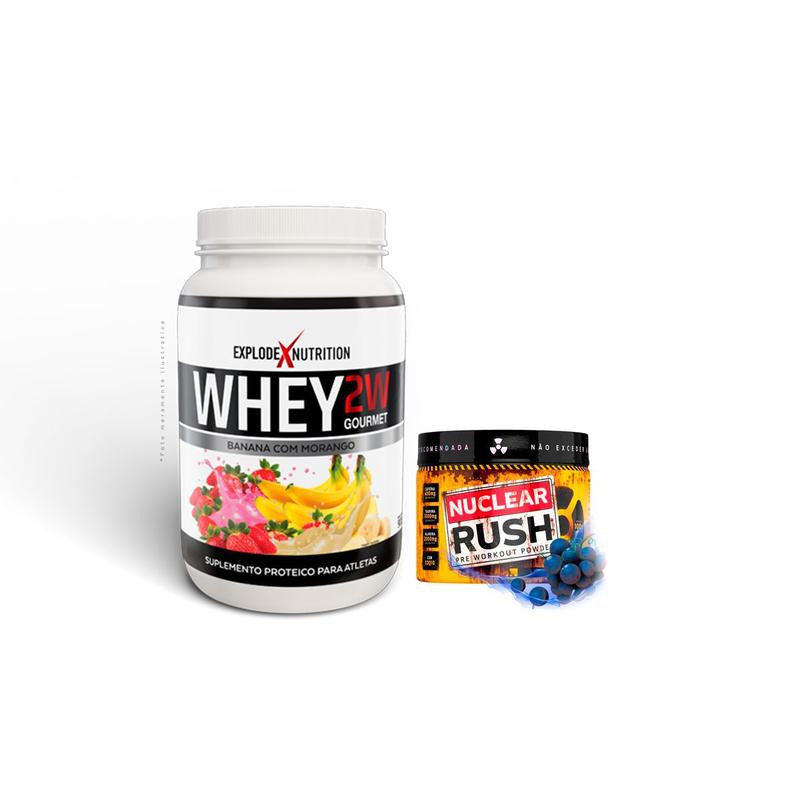Whey 2w Gourmet 900g Banana e Morango - Explode Nutrition + Pré-treino ...