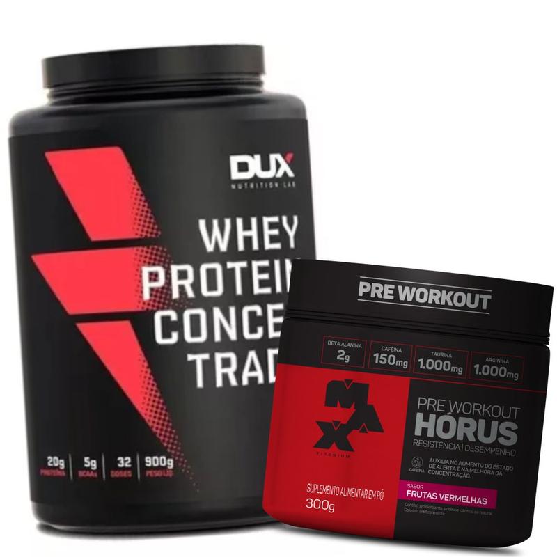 Whey concentrado 900g dux+pré treino horus 300g-max titanium - DUX ...