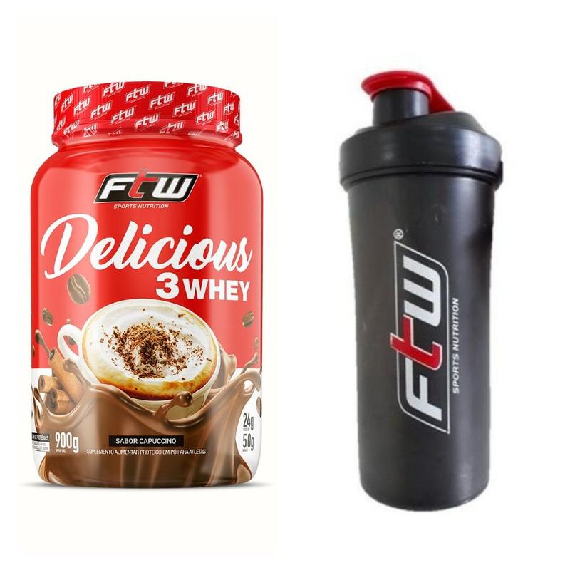 Whey Delicious Ftw 900G Capuccino + Coqueteleira 600Ml - Massa Muscular ...