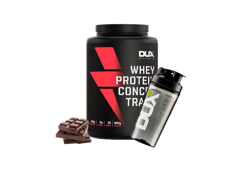 Whey Dux Nutrition Concentrado Sabor Chocolate900g + Coqueteleira Dux ...