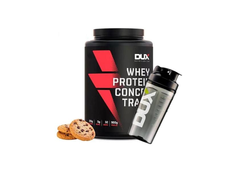 Whey Dux Nutrition Concentrado Sabor Cookies 900g + Coqueteleira Dux ...