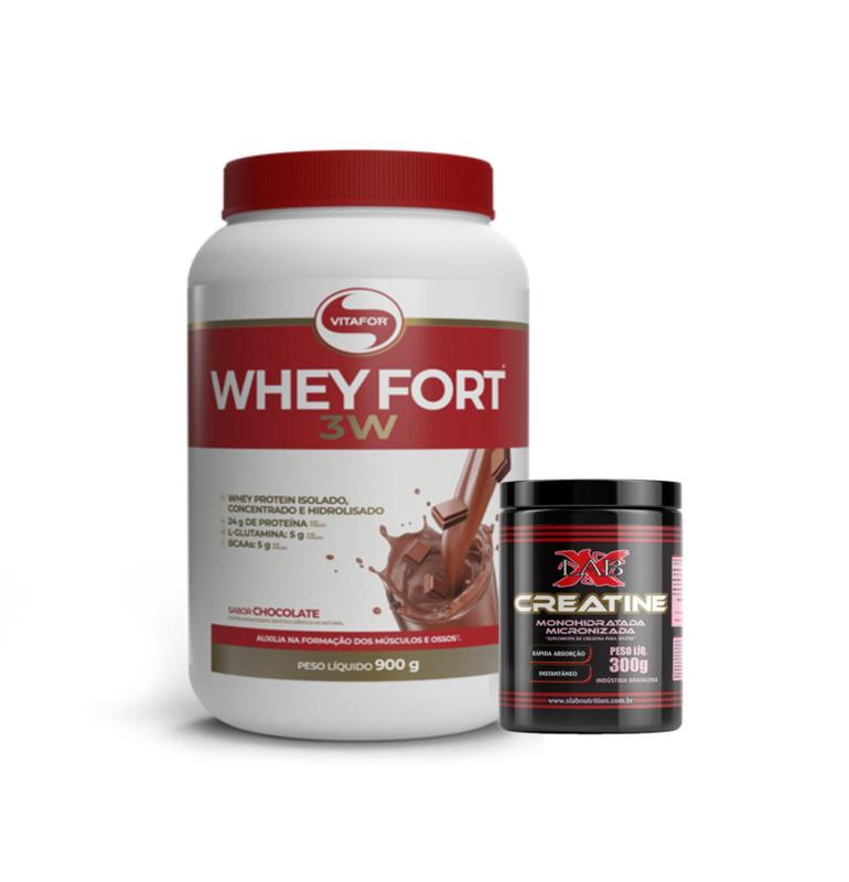 Whey Fort 3w Chocolate 900g - Vitafor + Creatina 300g Pura - X-lab ...