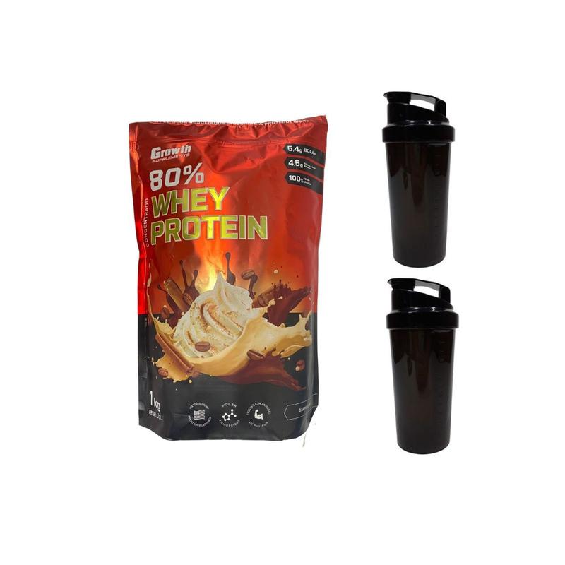 Whey Growth 80% Proteína Whey Protein 1kg + 2 Coqueteleiras - Growth ...