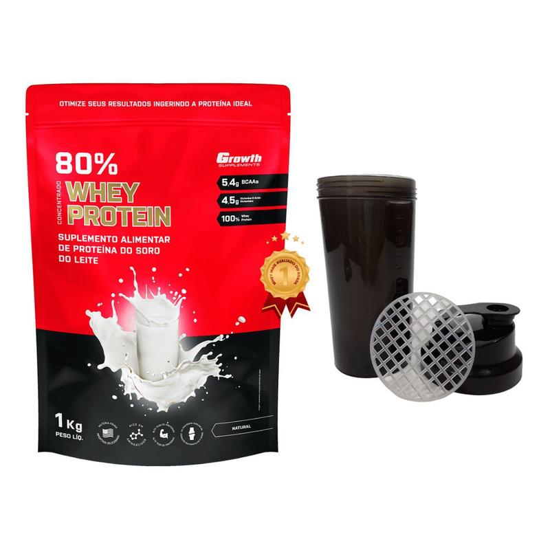 Whey Growth 80% Proteína Whey Protein 1kg + Coqueteleira - Growth ...
