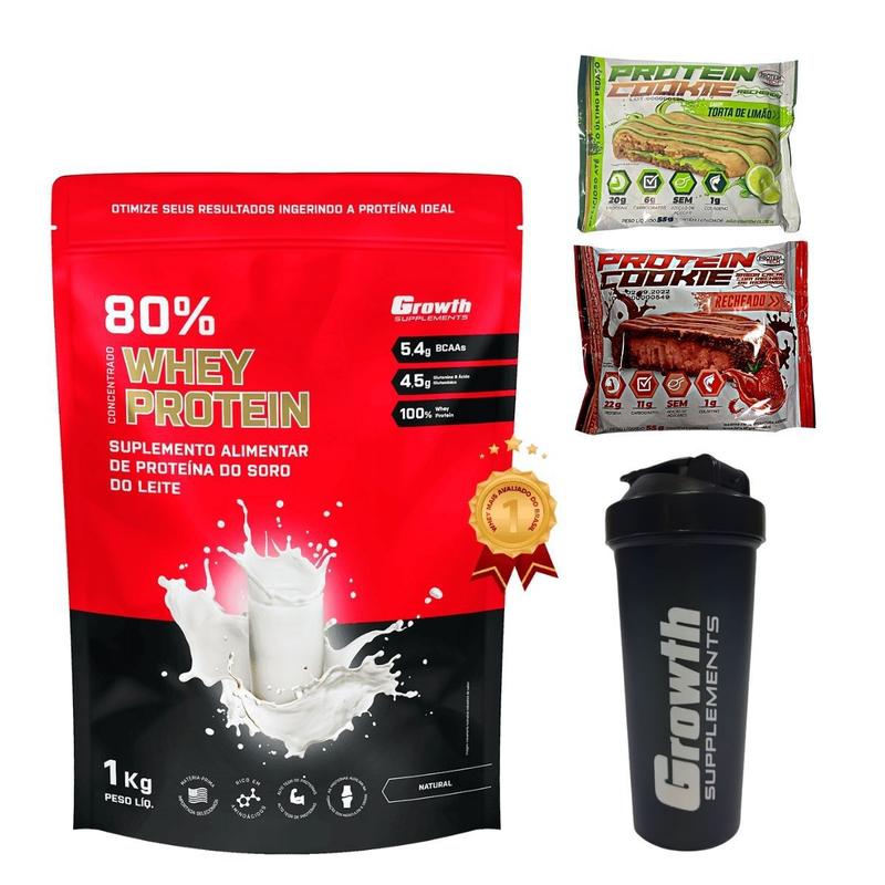 Whey Growth Proteína 80% Whey Protein 1kg + Shakeira Cookies - Growth ...