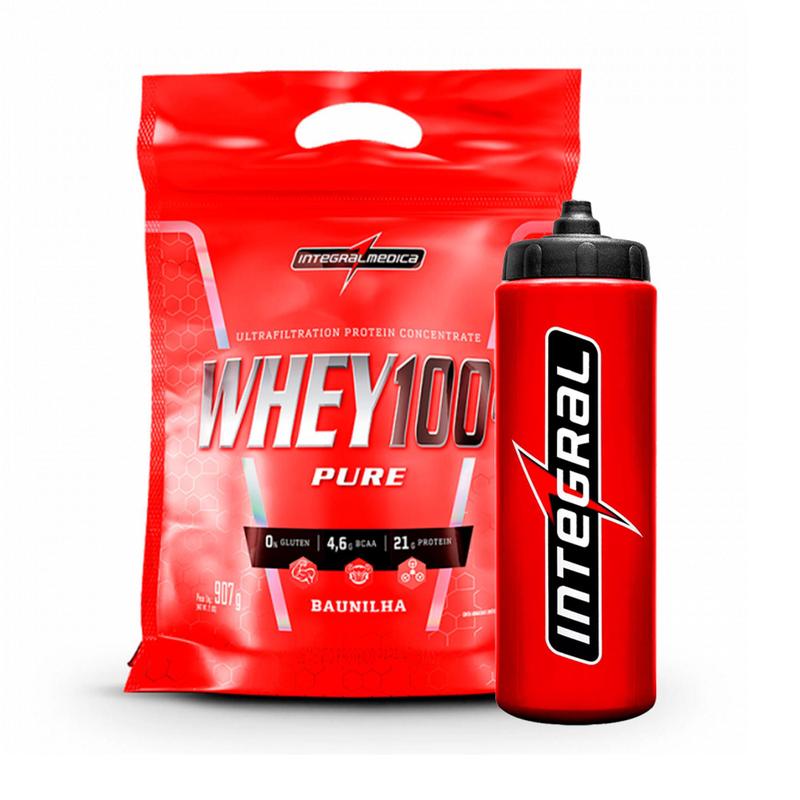 Whey Protein 100% Pure 907g Integralmédica - Refil + Squeeze 800ml ...