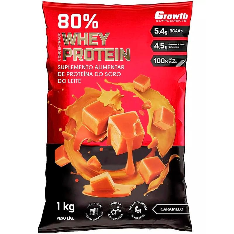 Whey Protein Caramelo 80% Proteína Concentrado 1Kg Premium Growth ...