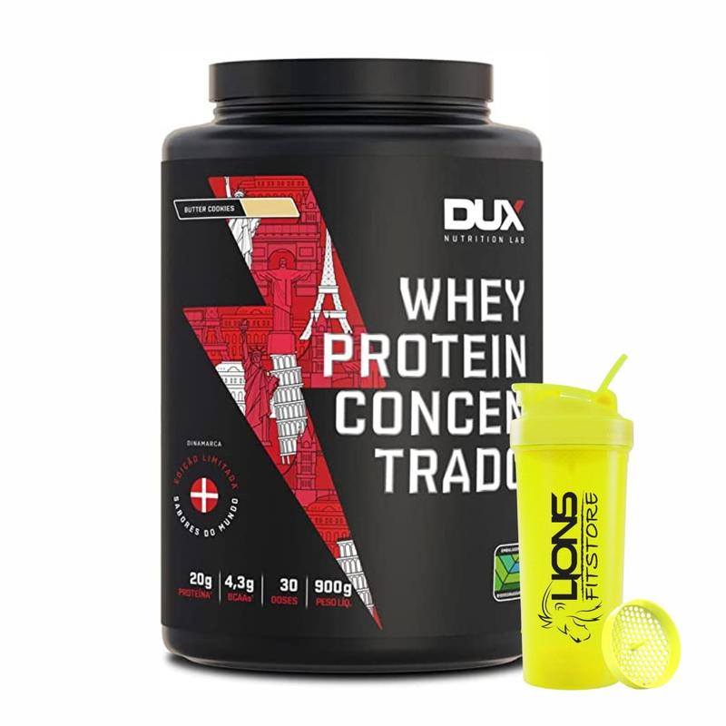 Whey Protein Concentrado Pote 900g Butter Cookies Dux Nutrition + Coqueteleira (Cor Sortida ...