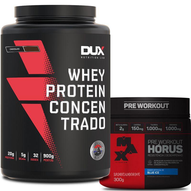 Whey Protein Concentrado Pote 900g Dux Nutrition + Pré-Treino Horus Max ...