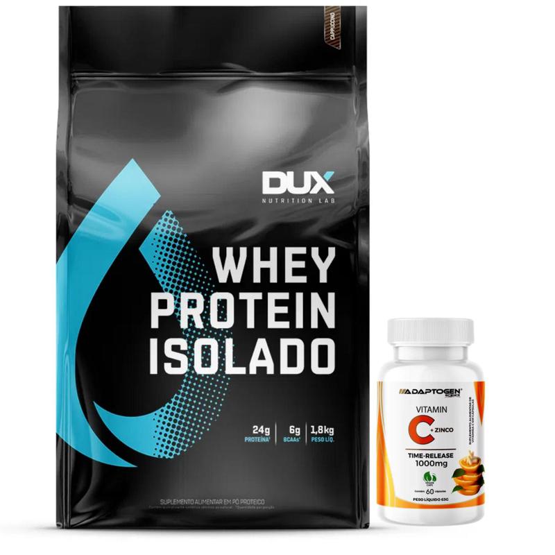 Whey Protein Isolado 1,8kg - Dux Nutrition + Vitamina C + Zinco - 60 ...