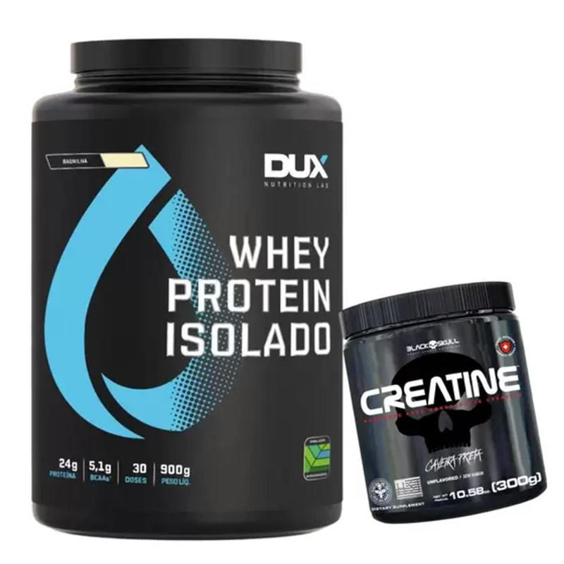 Whey Protein Isolado - 900g - Dux + Creatine - Creatina - 300g - Black ...