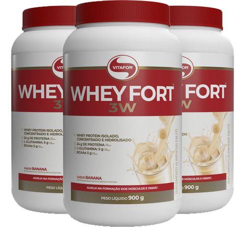 Whey Protein Isolado Whey Fort Banana 3 X 900g Vitafor - Massa Muscular ...