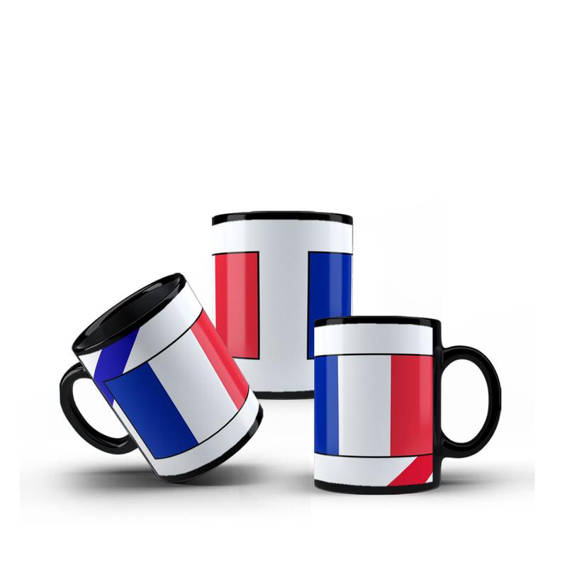 Xícara Preta Porcelana Bandeira França 325ml 1 Unidade + Caixinha ...