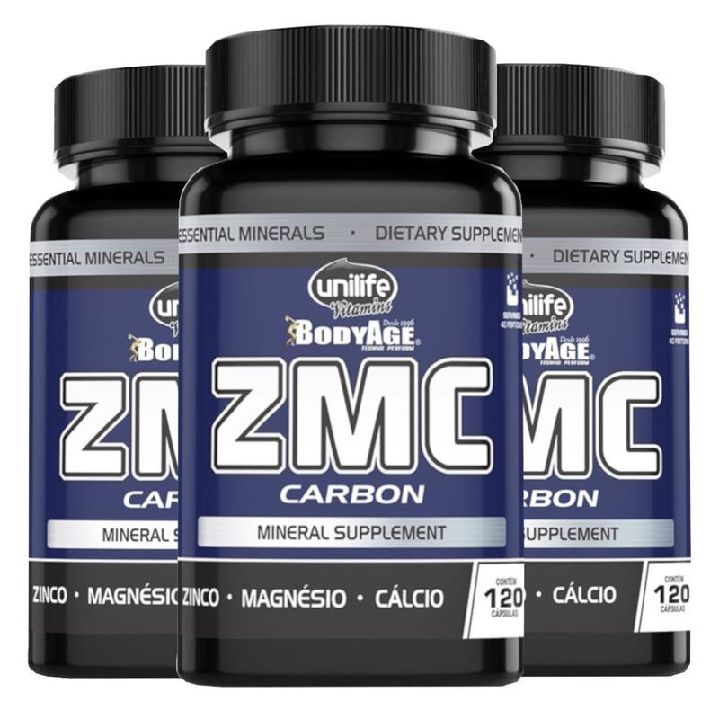 ZMC Carbon Zinco Magnésio Cálcio 120 Cápsulas 950mg - Kit com 3 ...